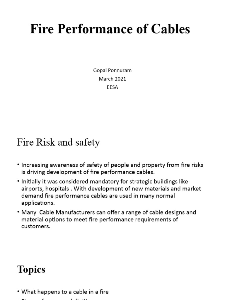 Fire Performance Cables Overview | PDF | Smoke | Fires