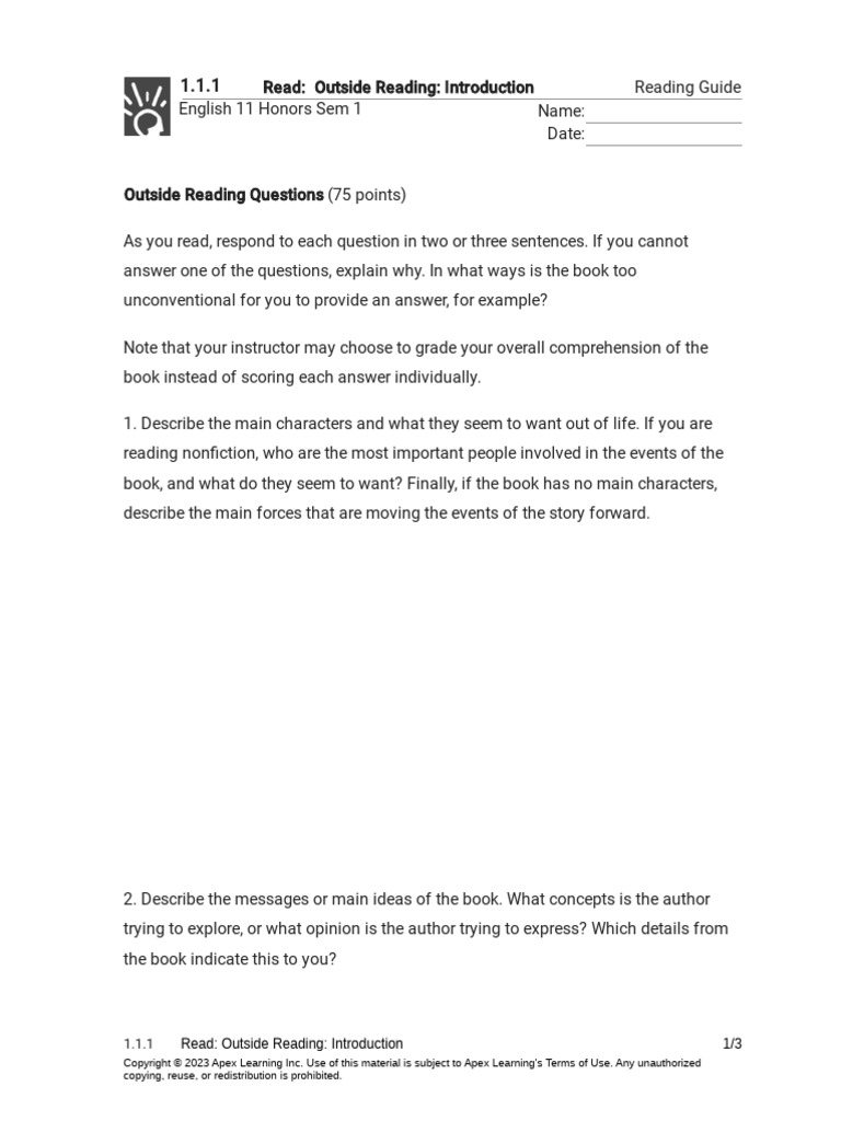 1.1.1 Read - Outside Reading - Introduction (Reading Guide) | PDF ...