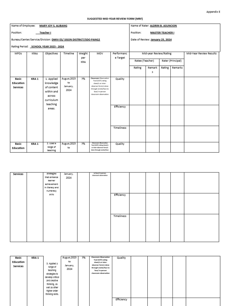 Mid Year Review Form 1 | PDF | Learning | Teachers
