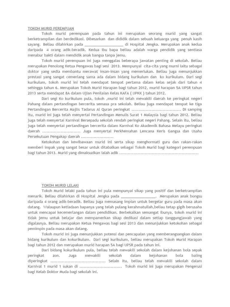 Contoh Biodata TOKOH MURID PEREMPUAN | PDF