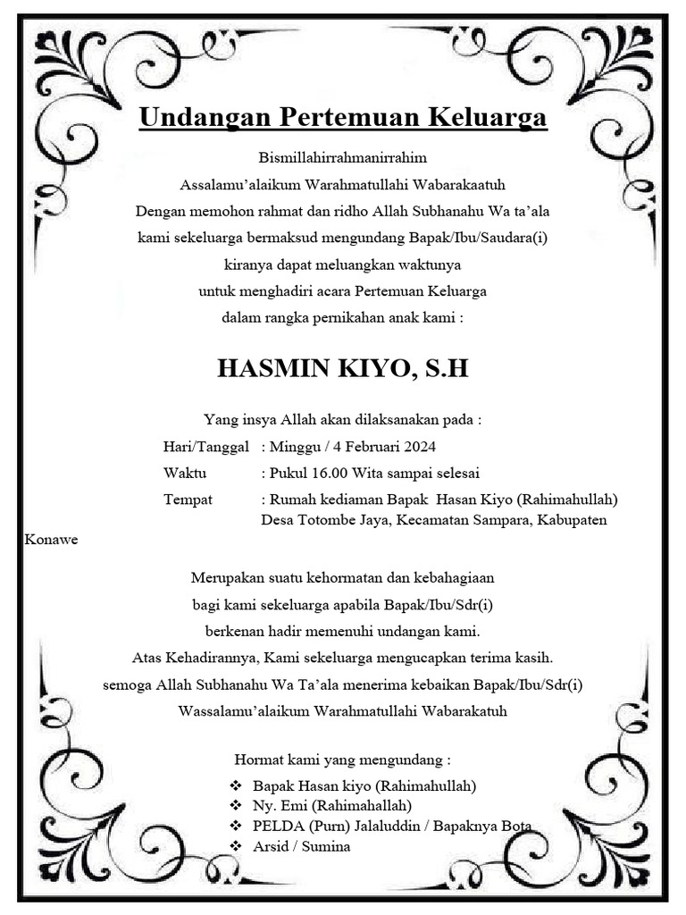 Isi Undangan Pertemuan Keluarga | PDF