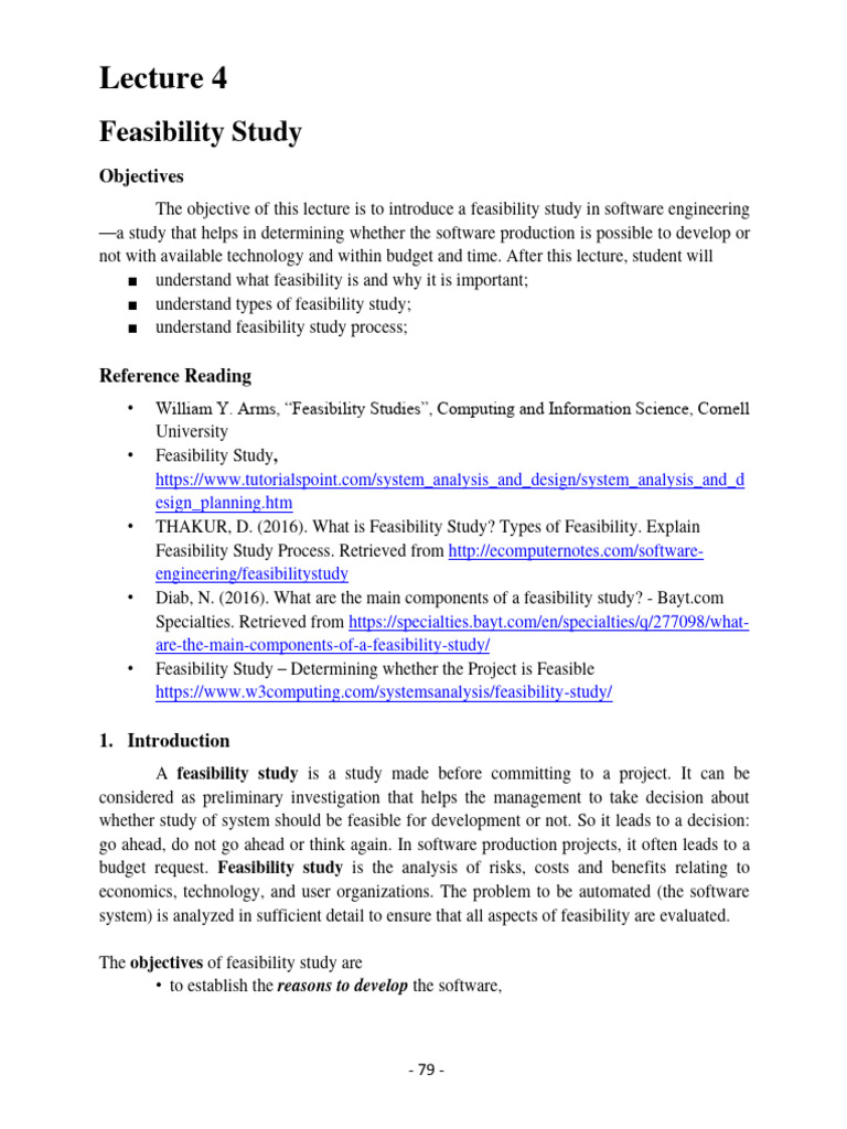 Lecture 4 Feasibility Study | PDF