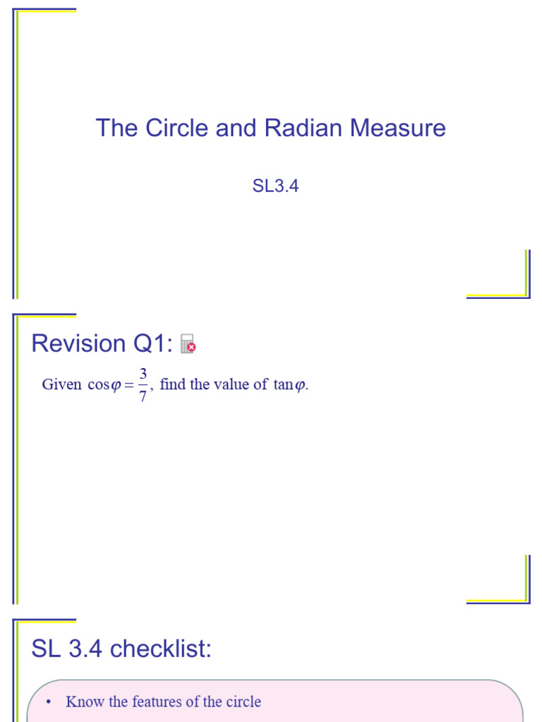 SL3.4 The Circle and Radian Measure | PDF | Angle | Circle