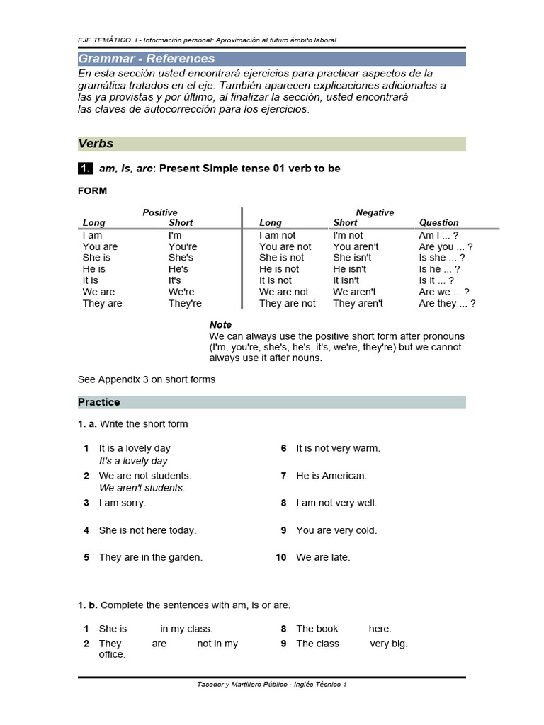 Eje 1 Grammar Reference | PDF | Grammatical Number | Verb