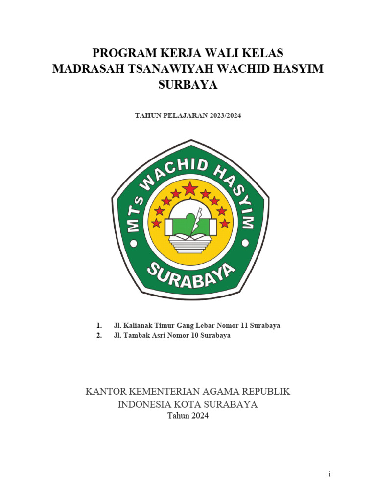 Program Kerja Wali Kelas MTs 2023/2024 | PDF