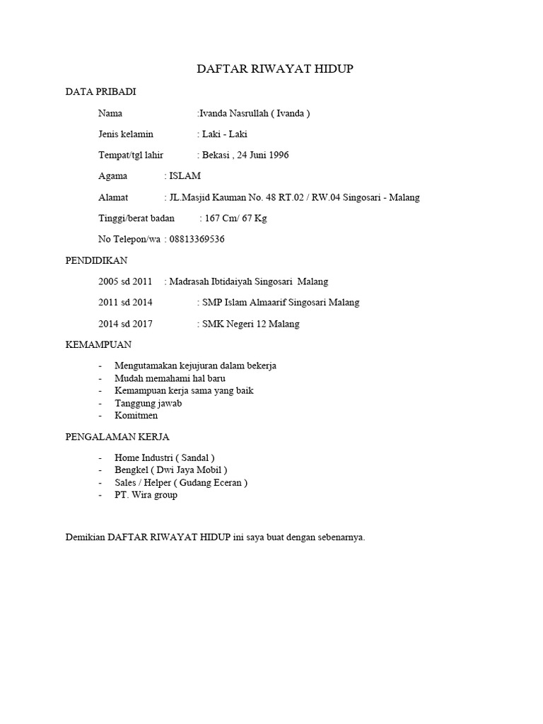 Ivanda Nasrullah (Lamaran) | PDF
