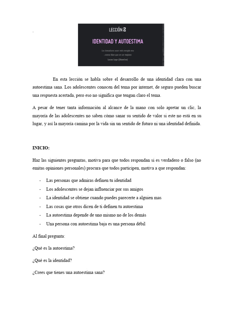 Identidad y Autoestima | PDF | Autoestima | Dios