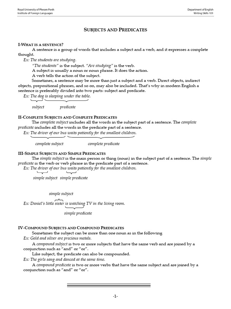 ws101 Subjects and Verbs | PDF