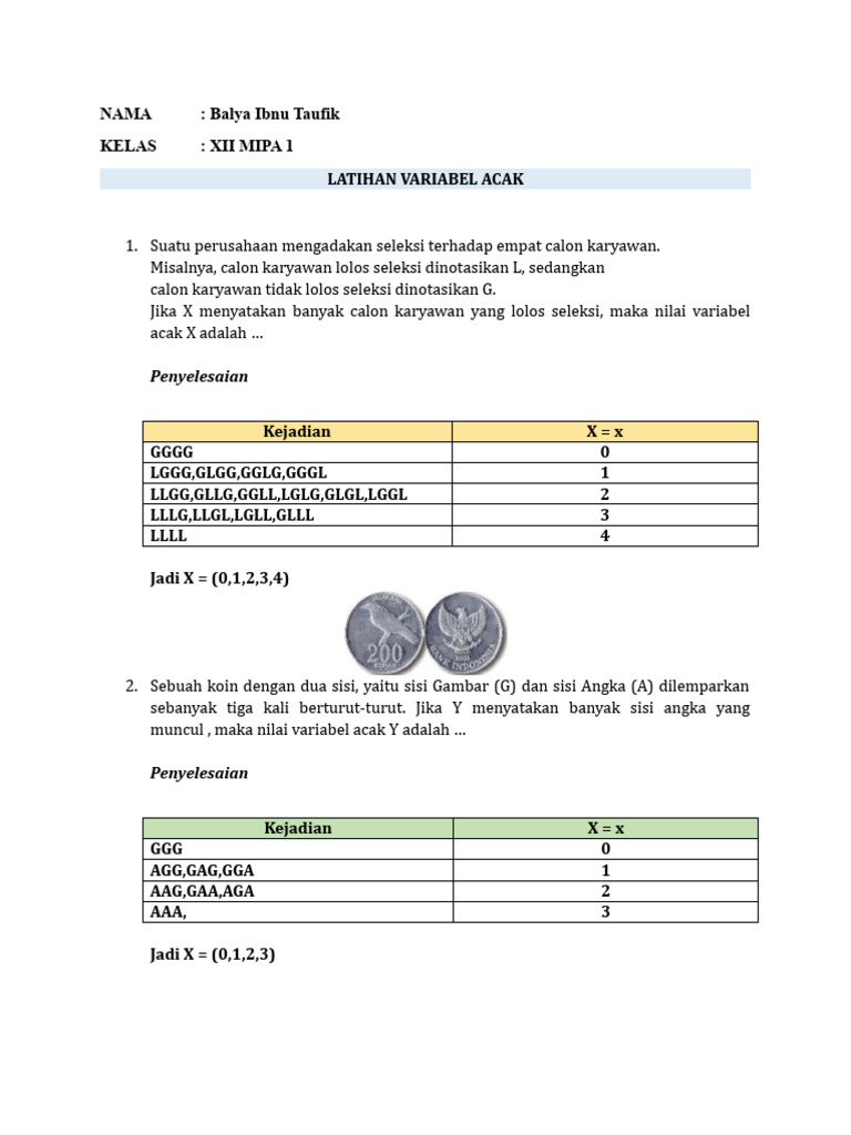 Latihan Variabel Acak Sederhana | PDF