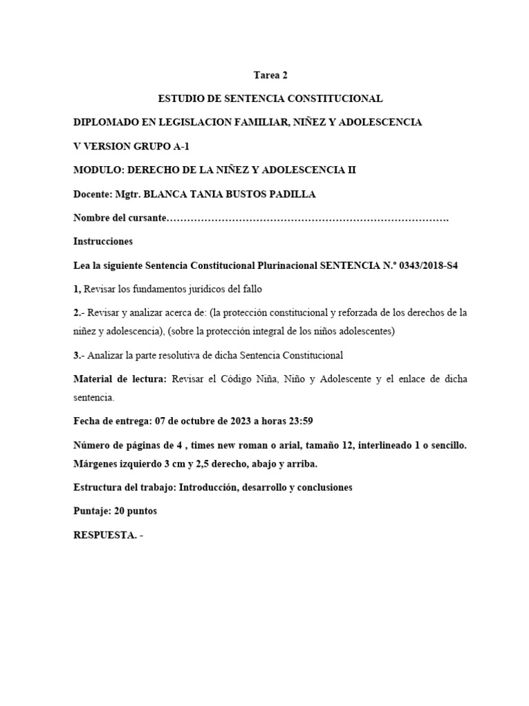 Tarea # 2 Derecho de La Niñez y Adolescenciaanalisis de La Sentencia Const. | PDF