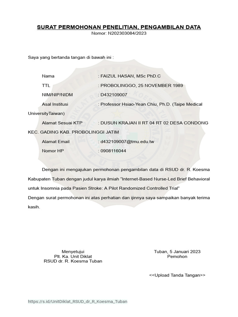 FAIZUL HASAN, MSC PHD.C Permohonan Penelitian | PDF