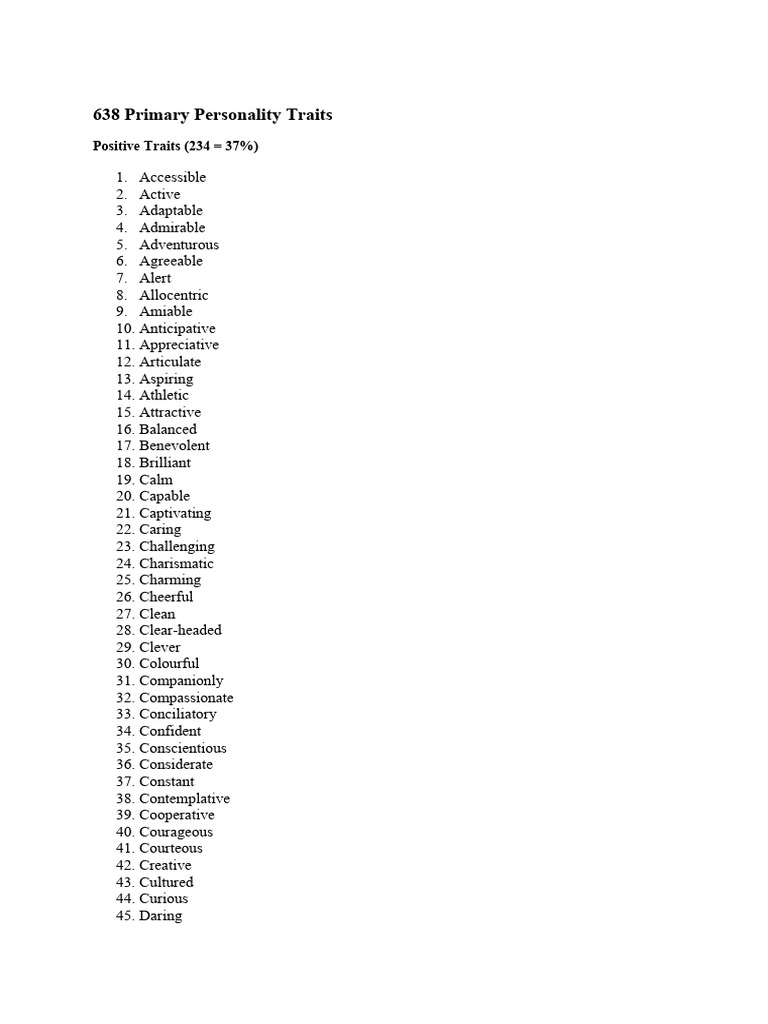 638 Primary Personality Traits | PDF | Behavioural Sciences | Psychological Concepts