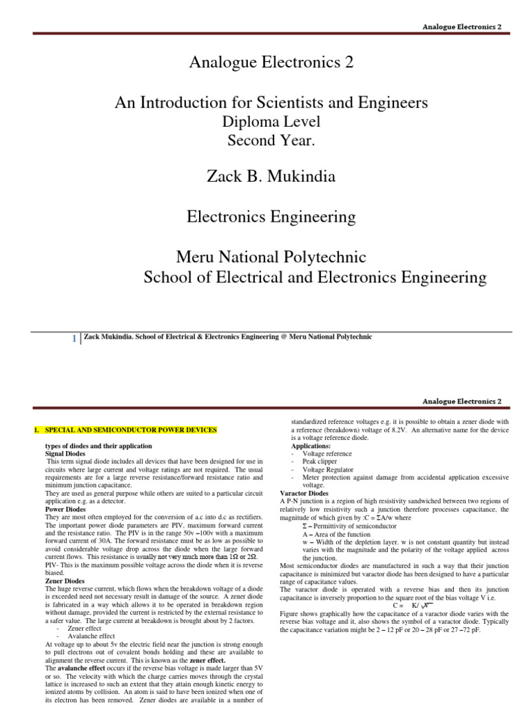 Analogue Electronics 2 | PDF | Amplifier | P–N Junction
