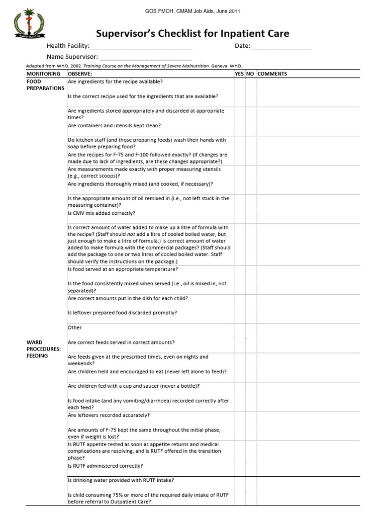 Gos Cmam Ic A4 Checklists - Nov2011 | PDF | Causes Of Death | Public Health