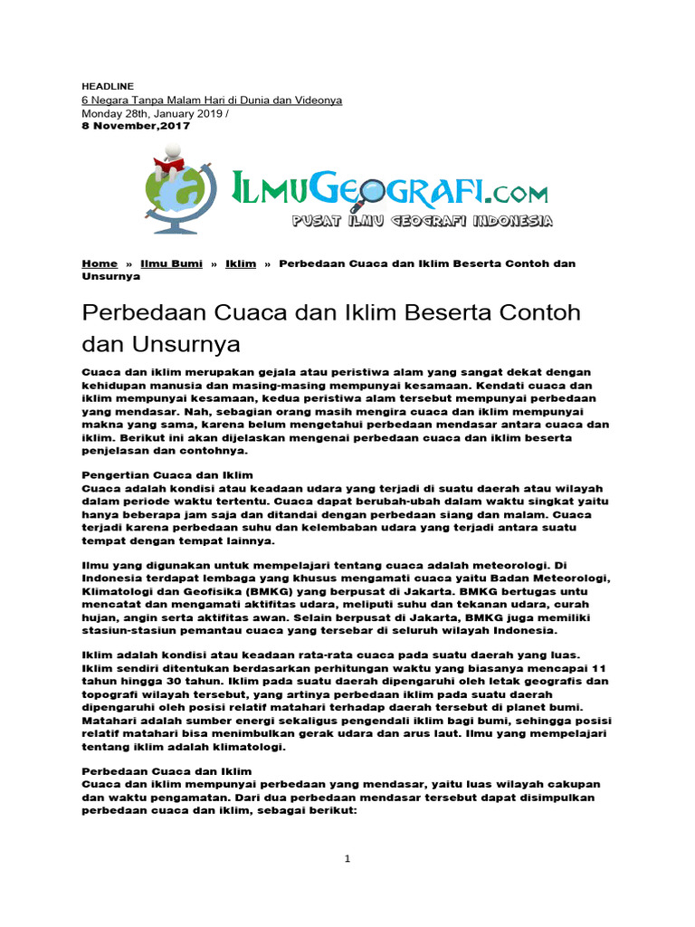 Perbedaan Cuaca dan Iklim di Indonesia | PDF | Ilmu Sosial | Sains ...