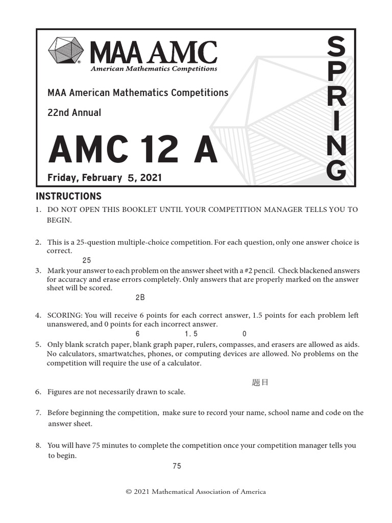 2021 AMC12A Paper | PDF | Multiplication | Mathematics