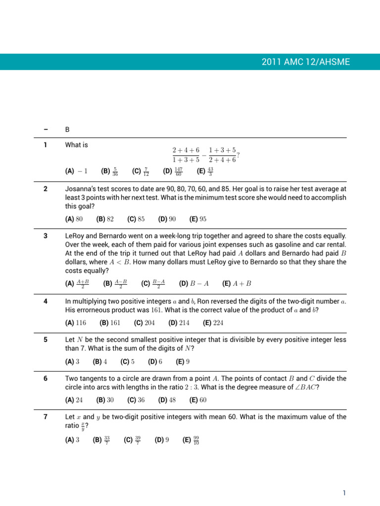Amc12 2011 | PDF | Square Root | Polytopes