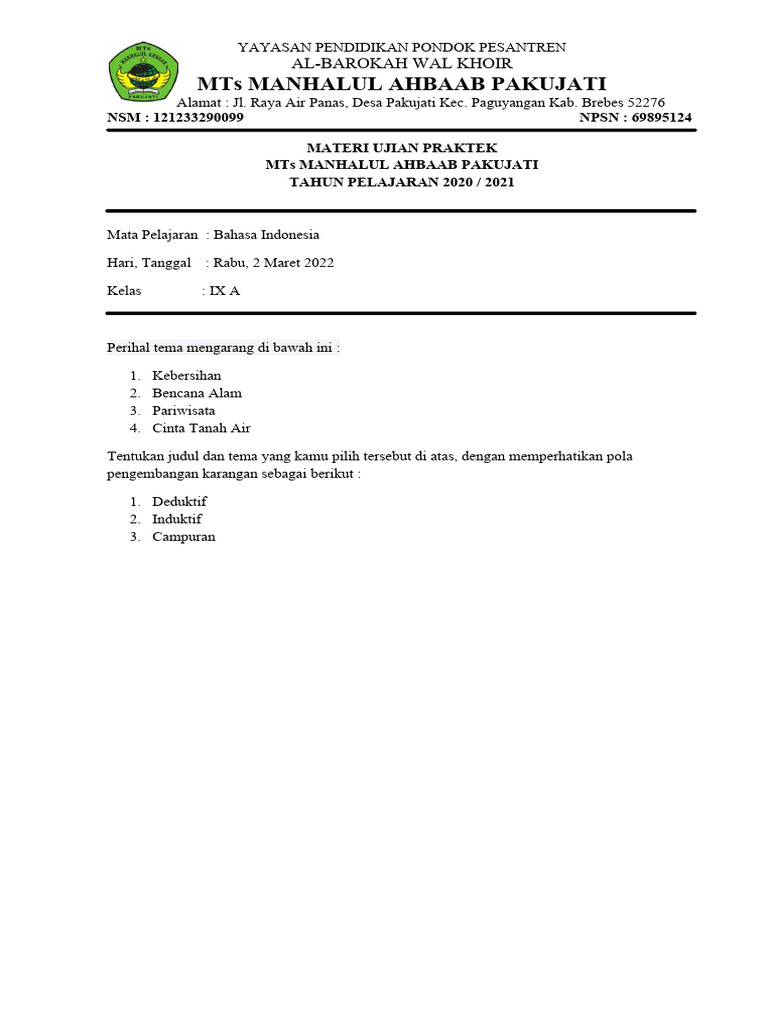 Materi Ujian Praktek Kelas 9 | PDF