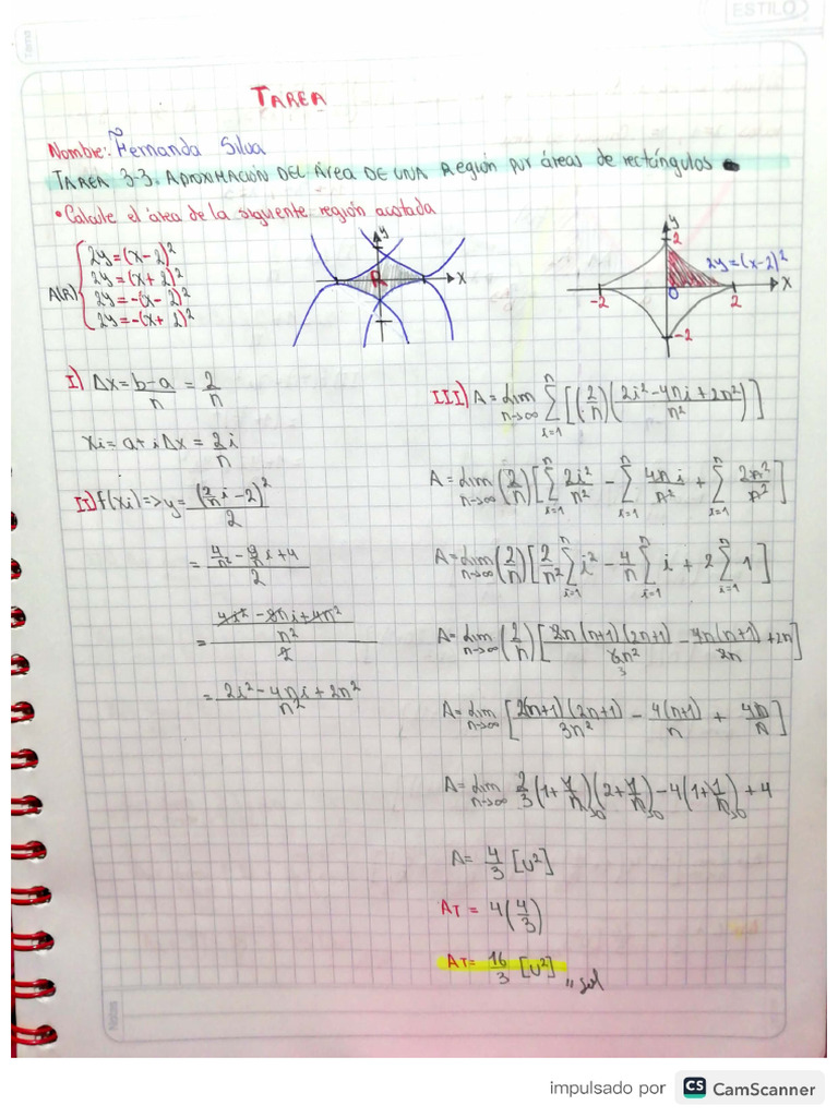 Tarea 3-3.aproximación Del Área de Una Región Por Áreas de Rectángulos - Silva Fernanda | PDF