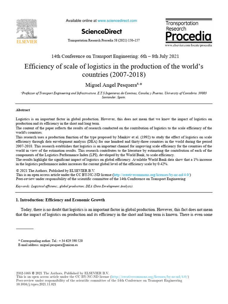 Efficiency of Scale of Logistics in The Production o - 2021 ...