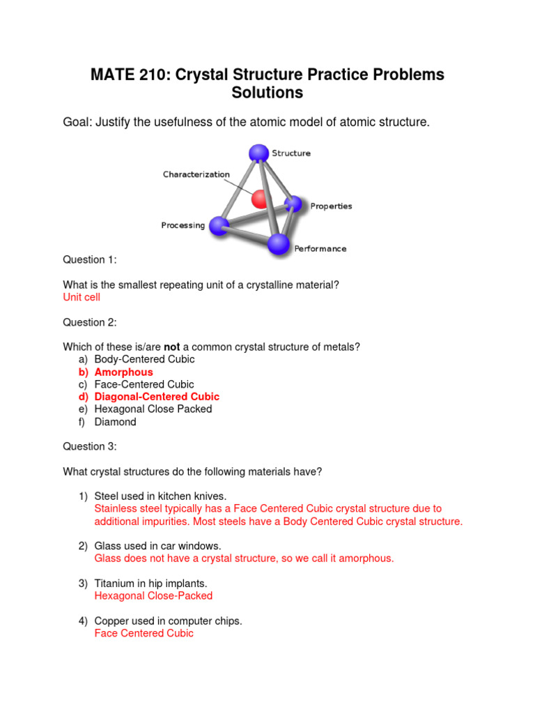 2-Crystal Structure Practice Problems Solutions | PDF | Crystal Structure | Crystal