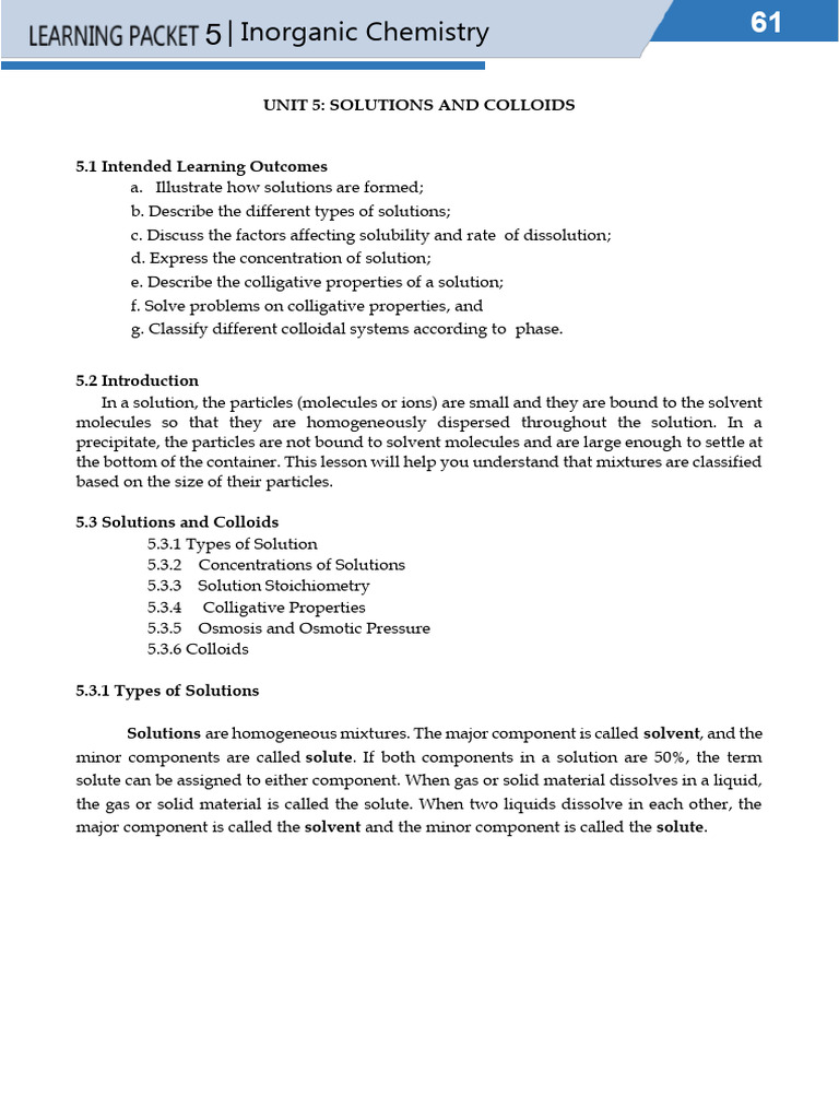 LP 5 Inorganic Chemistry With Template | PDF | Solubility | Mole (Unit)