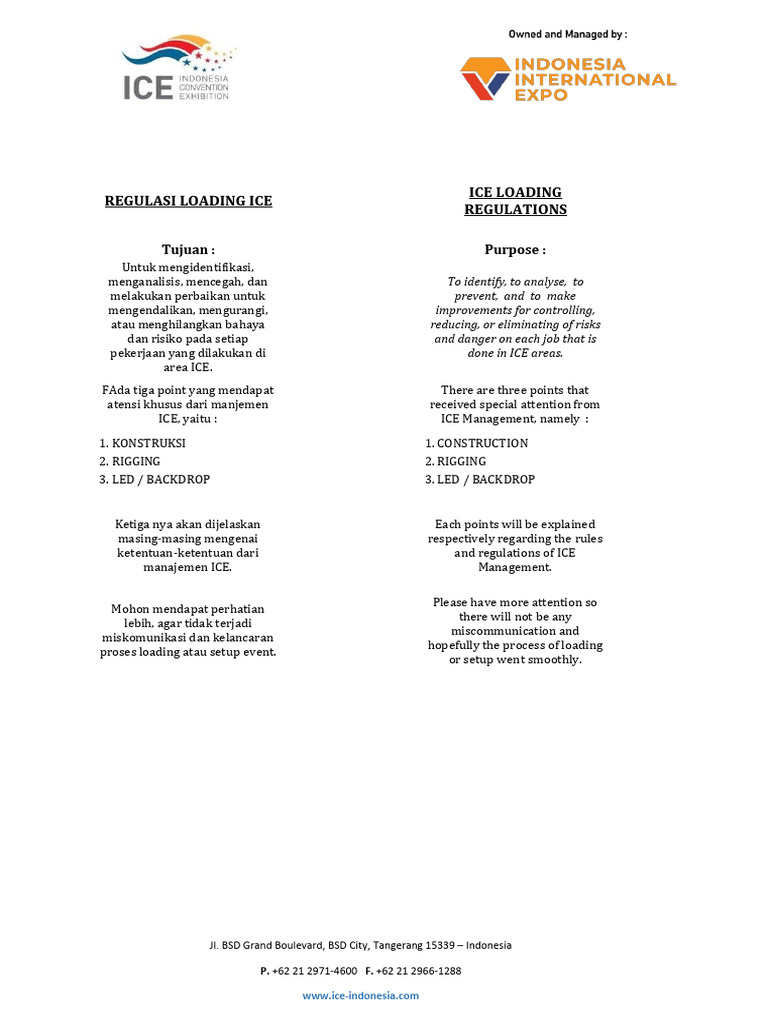 BILINGUAL ICE Venue Loading SAFETY REGULATION Rules 2023 | PDF