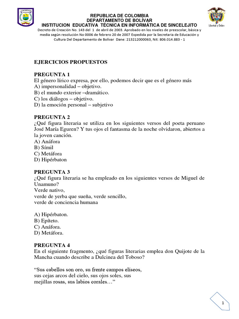 Ejercicios de Figuras Literarias | PDF | Metáfora