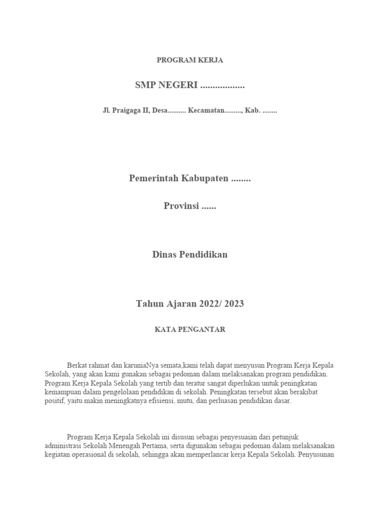 Program Kerja Kepsek | PDF | Bisnis