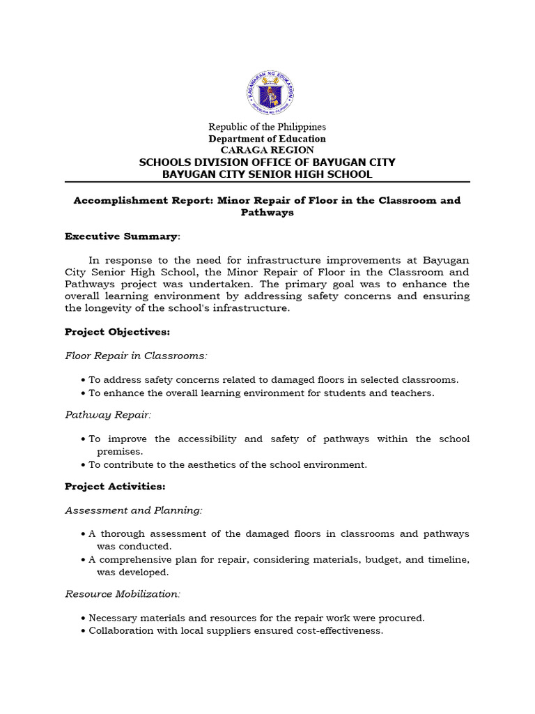 Minor Repair Accomplishment Report | PDF | Infrastructure