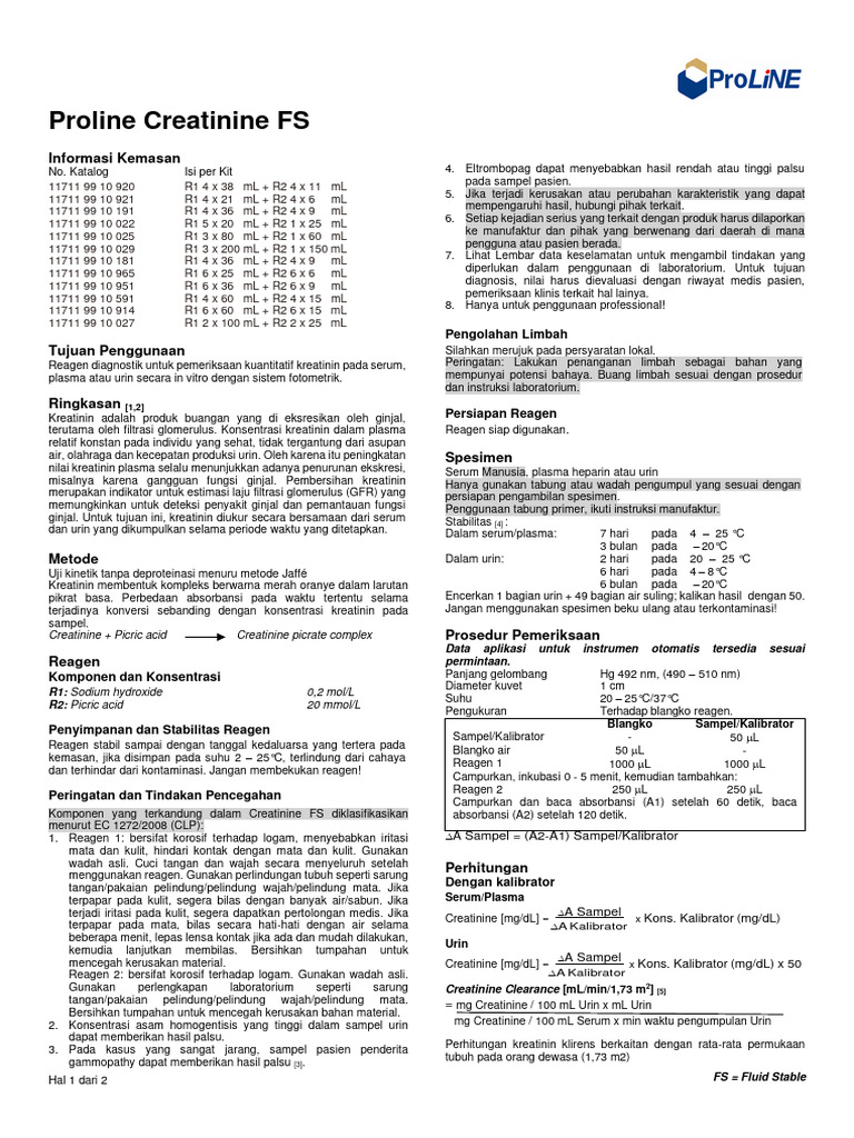 Creatinine Jaffe FS Ed.01 | PDF