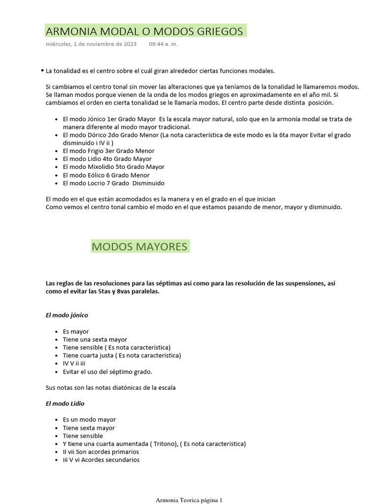 Armonia Modal o Modos Griegos | PDF | Escala menor | Escala (música)