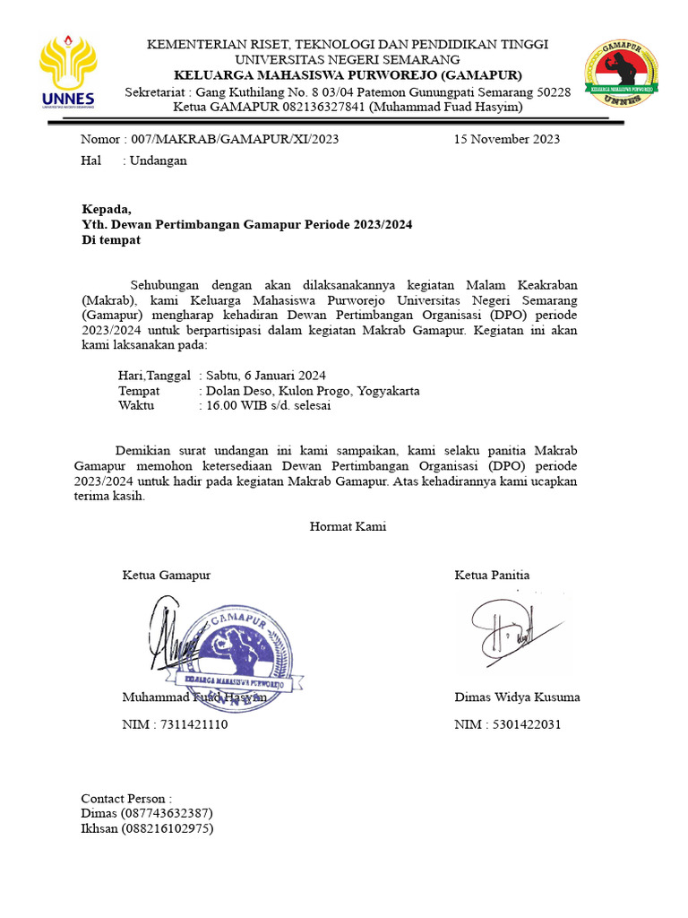 Surat Undangan Dpo Makrab 23 | PDF