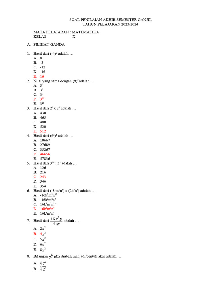 Sry Wahyuni. SOAL PAS GANJIL Kls X 20232024 | PDF