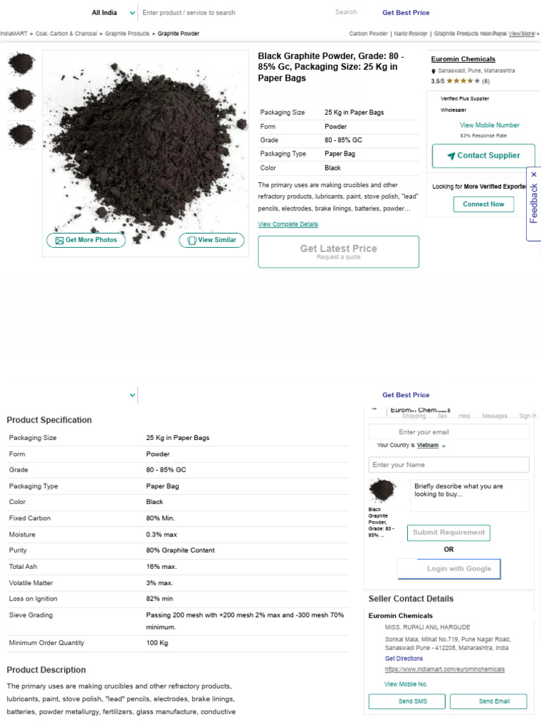 Black Graphite Powder, Grade - 80 - 85% GC, Packaging Size - 25 KG in ...
