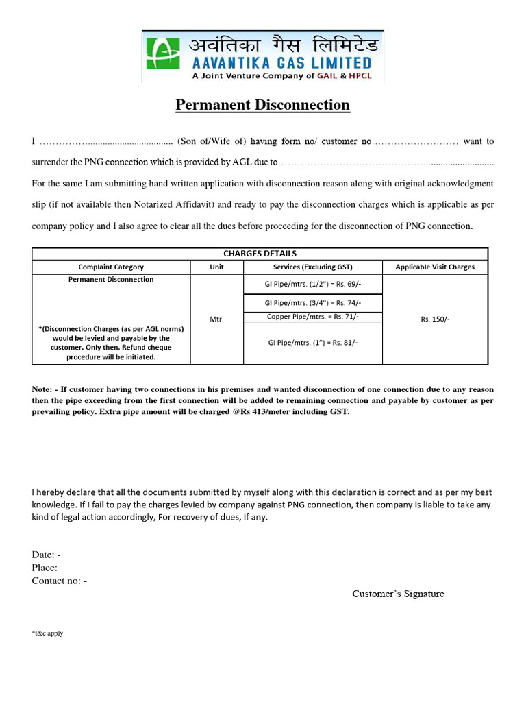 Declaration Format For Permanent Disconnection | PDF