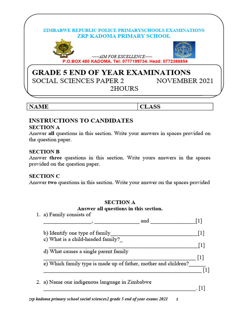 Grade 5 Social Sciences Paper 2 End of Year Exams 2021 | PDF | Human Migration