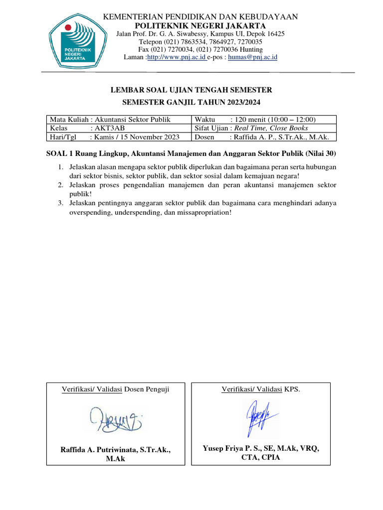 Lembar Soal - UTS ASP AKT3 - Bagian 1 | PDF
