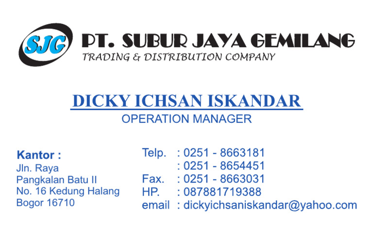 Kartu Nama SJG Subur | PDF