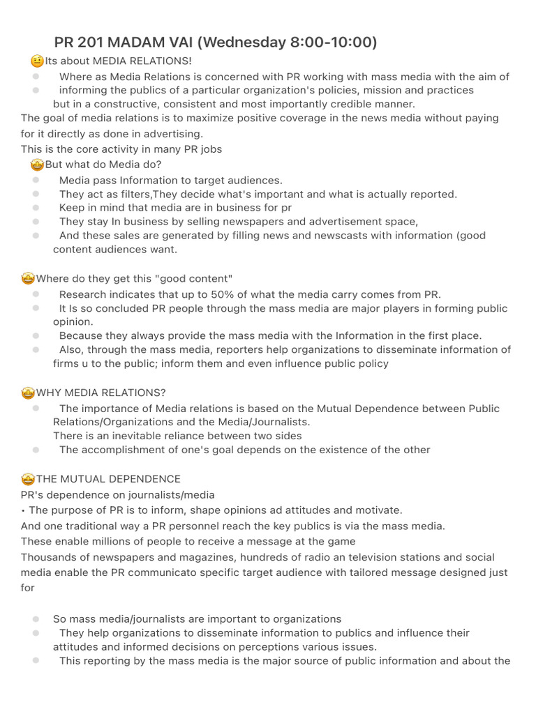 PR 201 MADAM VAI (Wednesday 800-1000) | PDF | Mass Media | News