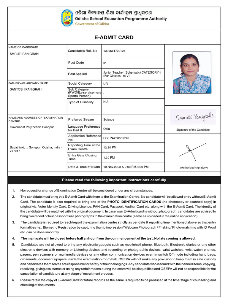 Admit Card | PDF | Identity Document