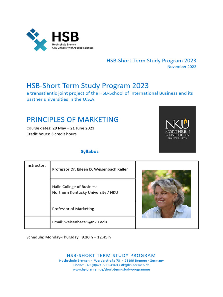 HSB_Syllabus_PrinciplesofMarketing_2023 | PDF | Marketing | Brand