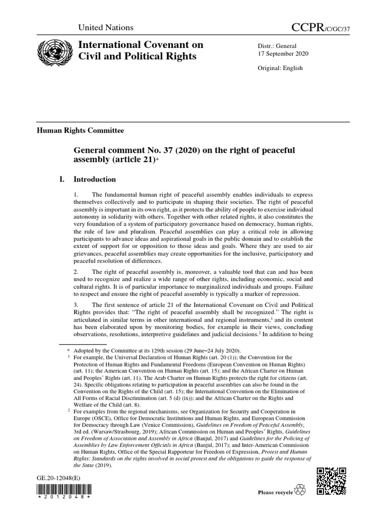 Right of Peaceful Assembly | PDF | Human Rights | Discrimination