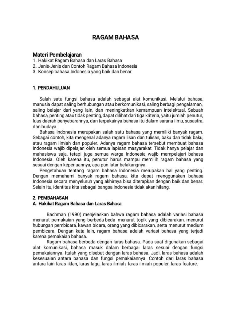 Materi Ragam Bahasa | PDF