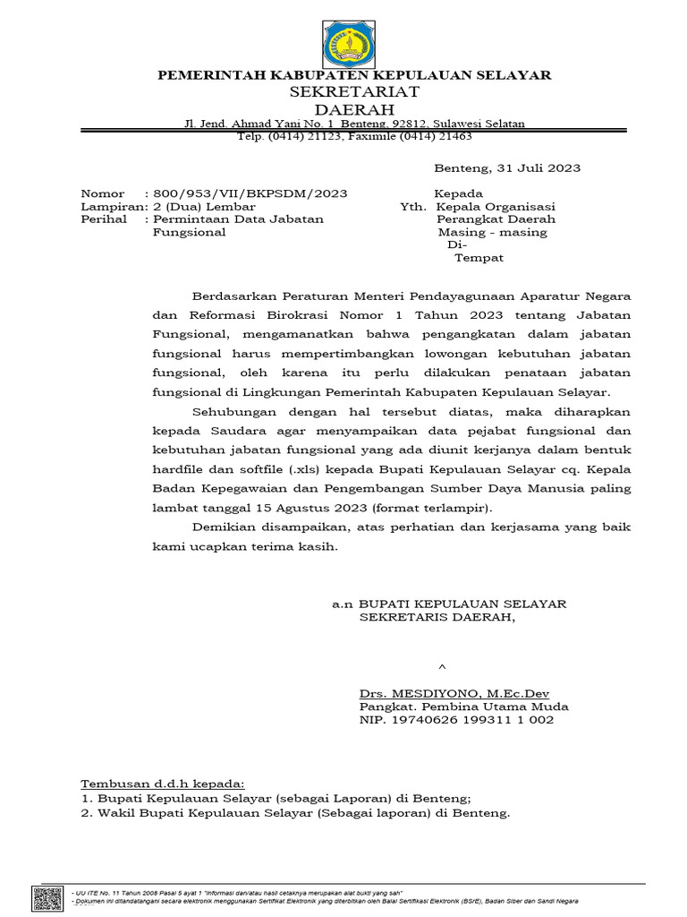 Permintaan Data Jabatan Fungsional | PDF