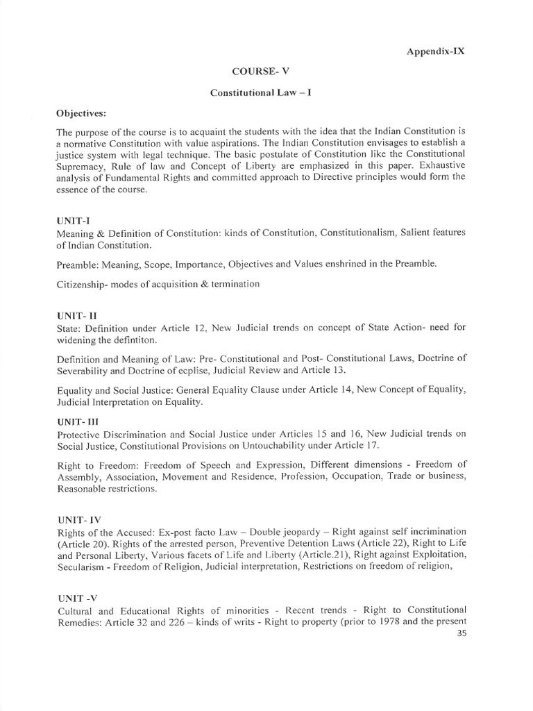 Law Paper Syllabus For Constitutional Law-1 | PDF