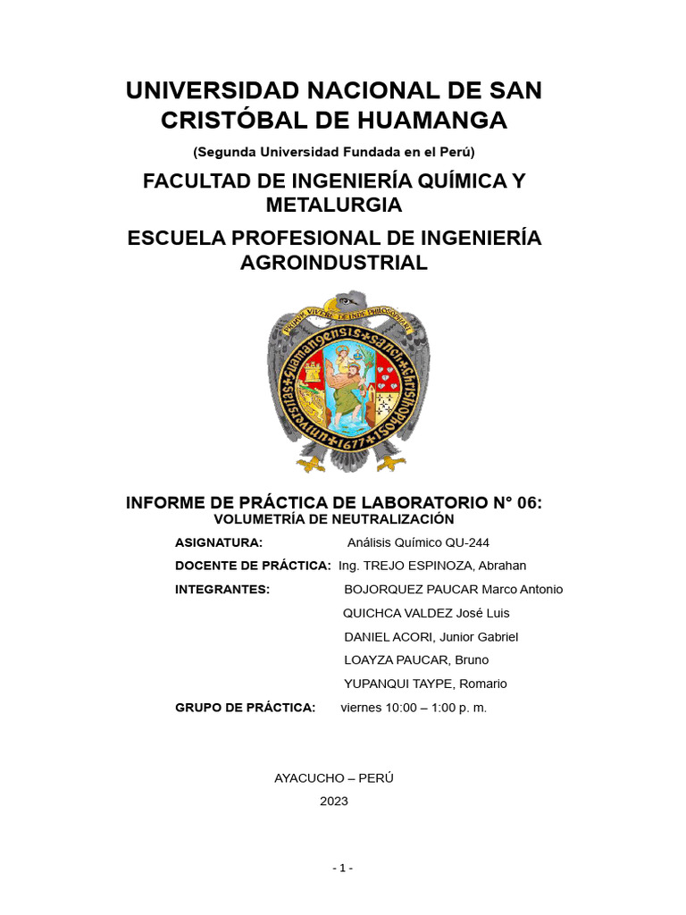 Informe 6 Analisis Quimico Volumetria de Neutralizacion | PDF | Ciencia y matemáticas