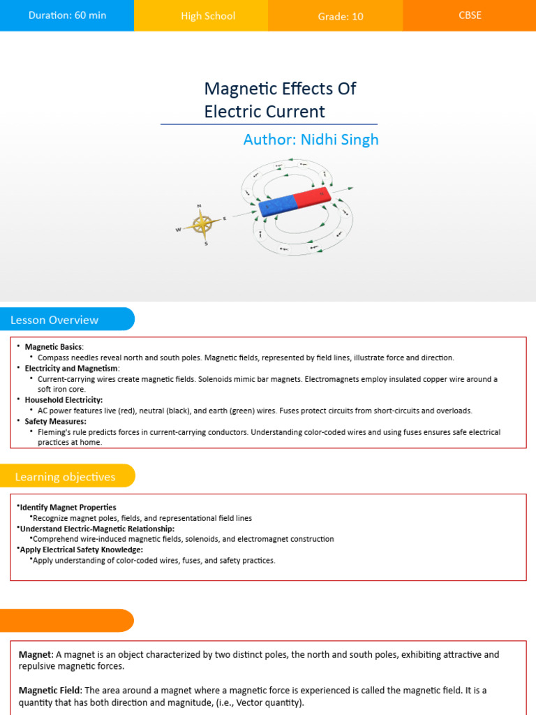 Magnetic Effects of Electric Current Notes | PDF | Magnetic Field | Magnet