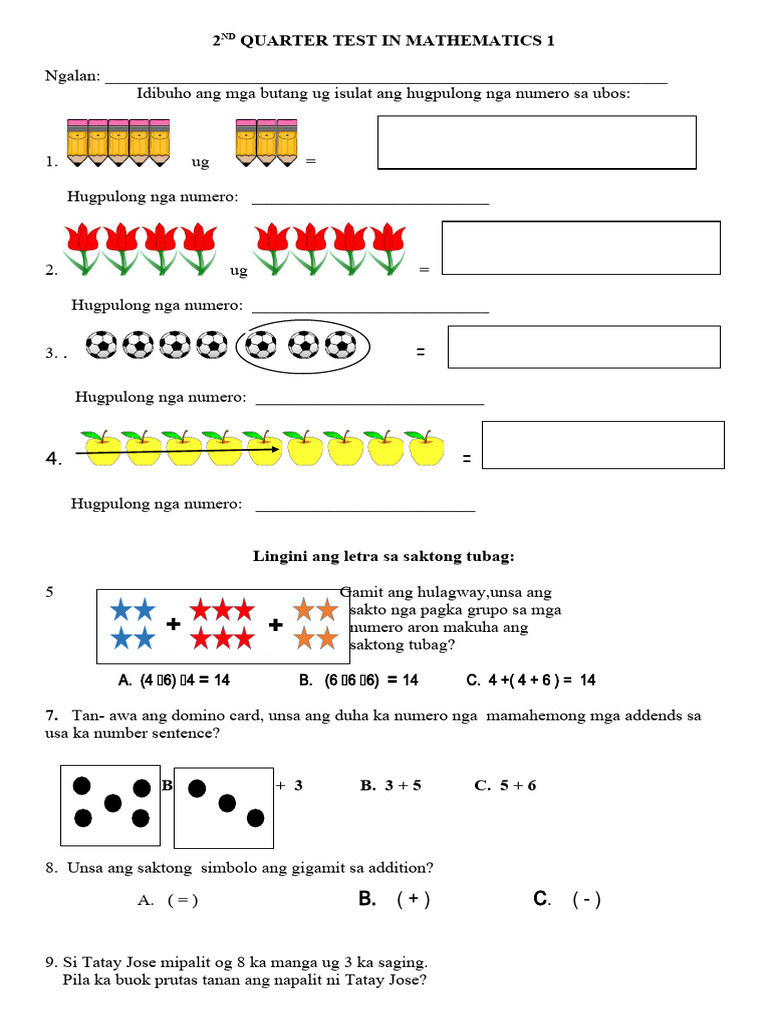 2ND Quarter Test in Mathematics 1 | PDF