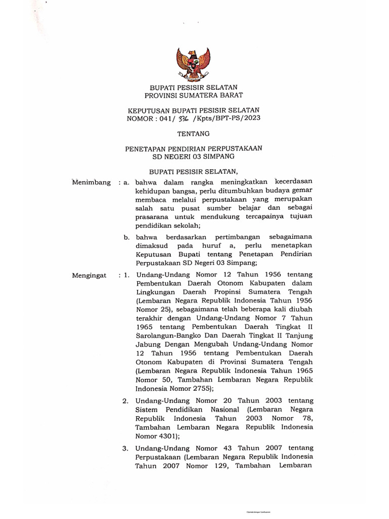 SK Pendirian Pustaka | PDF